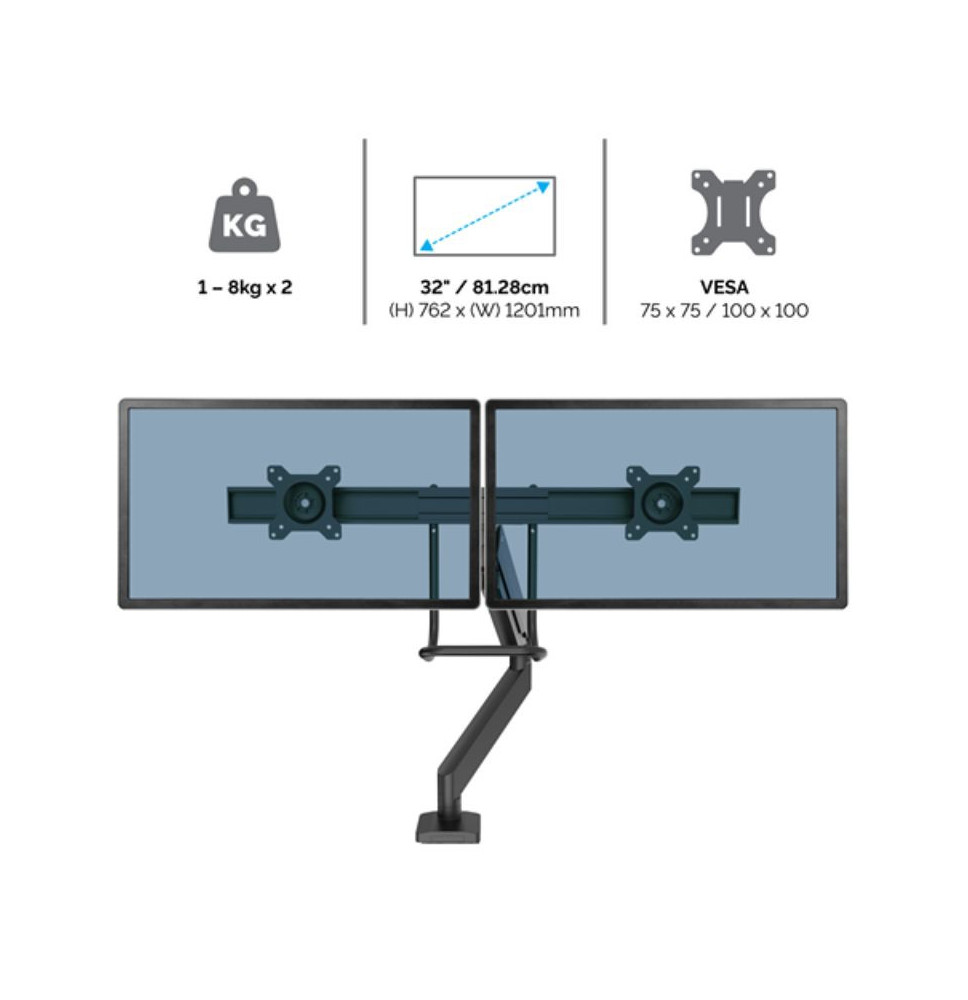 Bras porte-écran double à barre transversale Eppa™ couleur bras Eppa noir